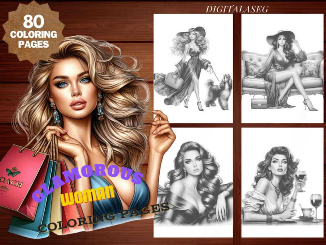 Glamorous Woman Coloring Book: 80 Grayscale Pages (printable PDF) - Etsy