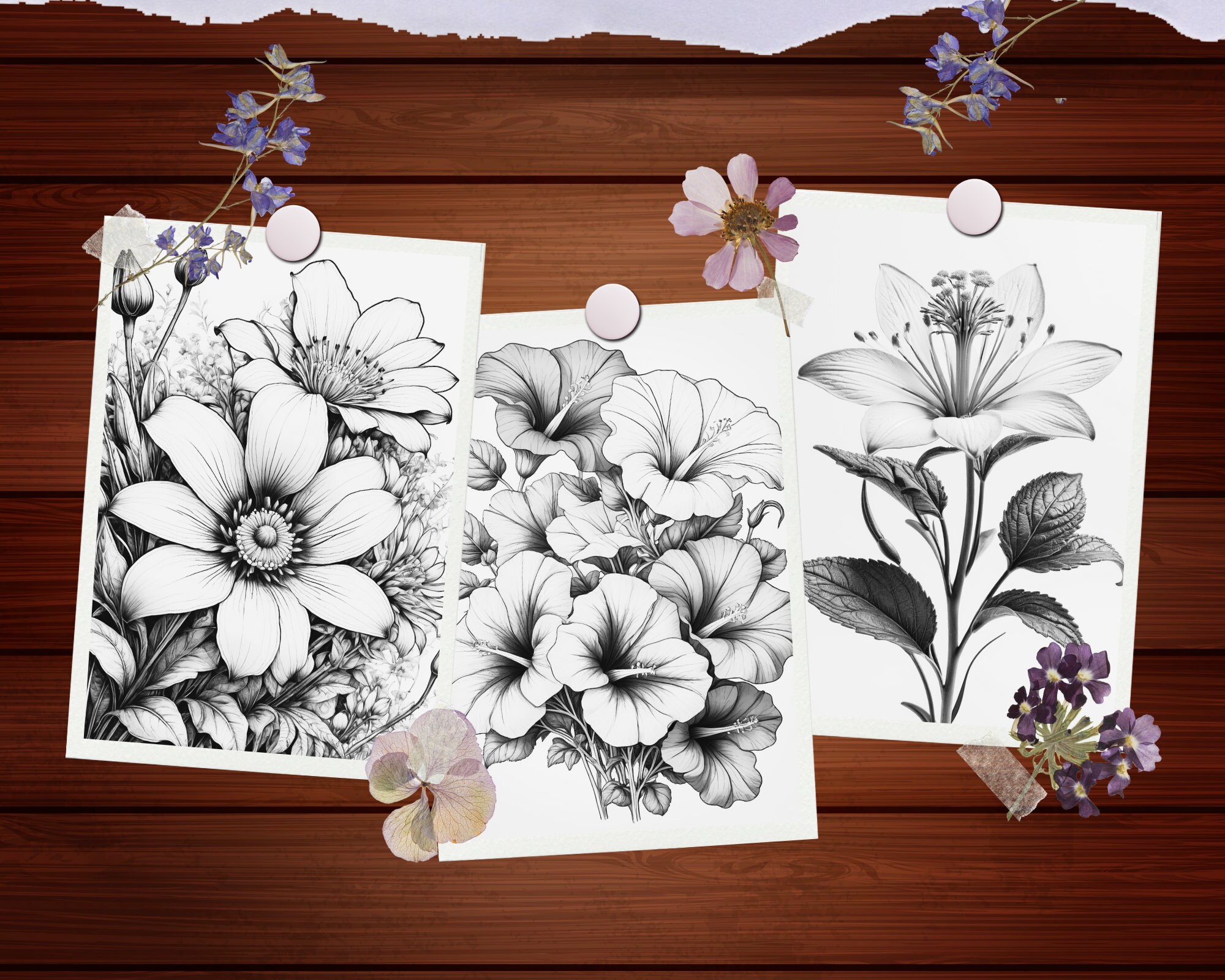 Botanical Flowers Coloring Pages 102 Pages Adult & Kids Coloring Book ...