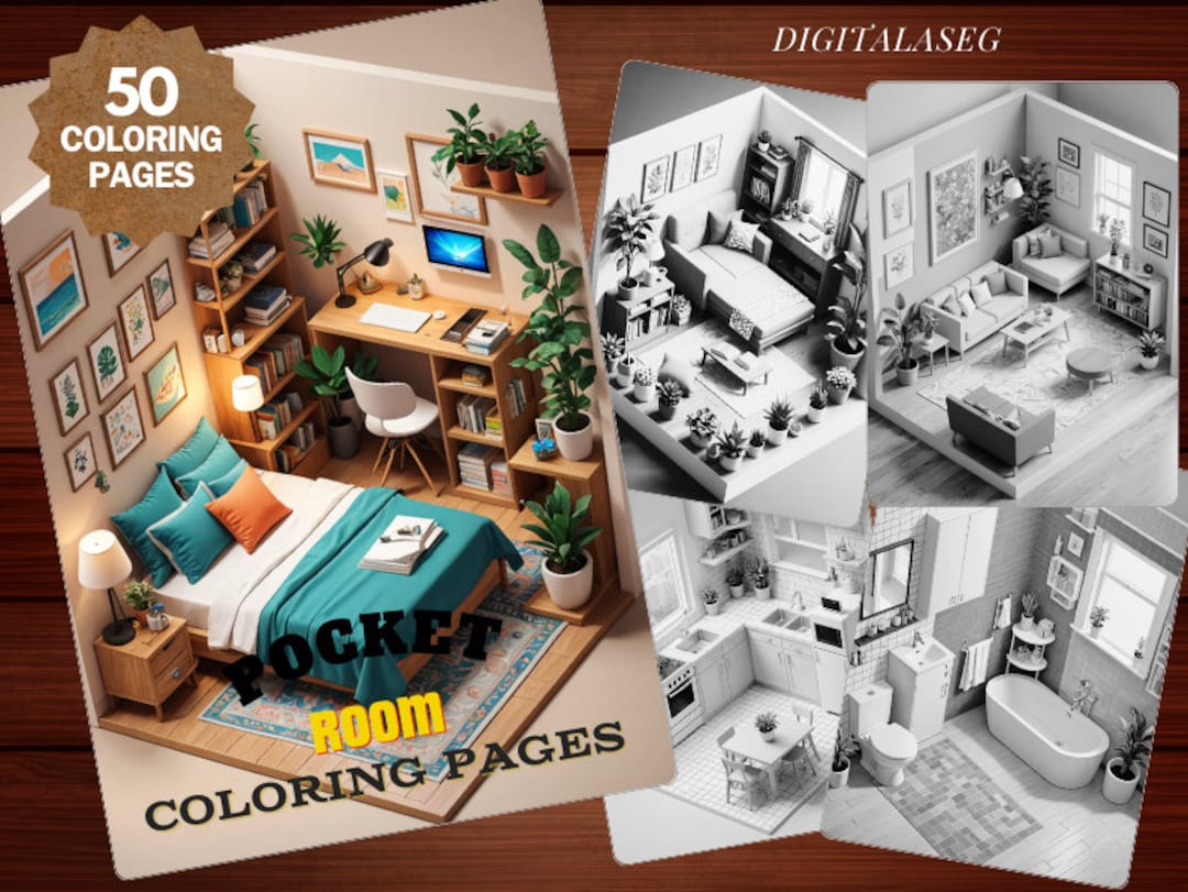 Pocket Mini Room Coloring Pages (50 Pages) Adult & Kids Coloring Book ...