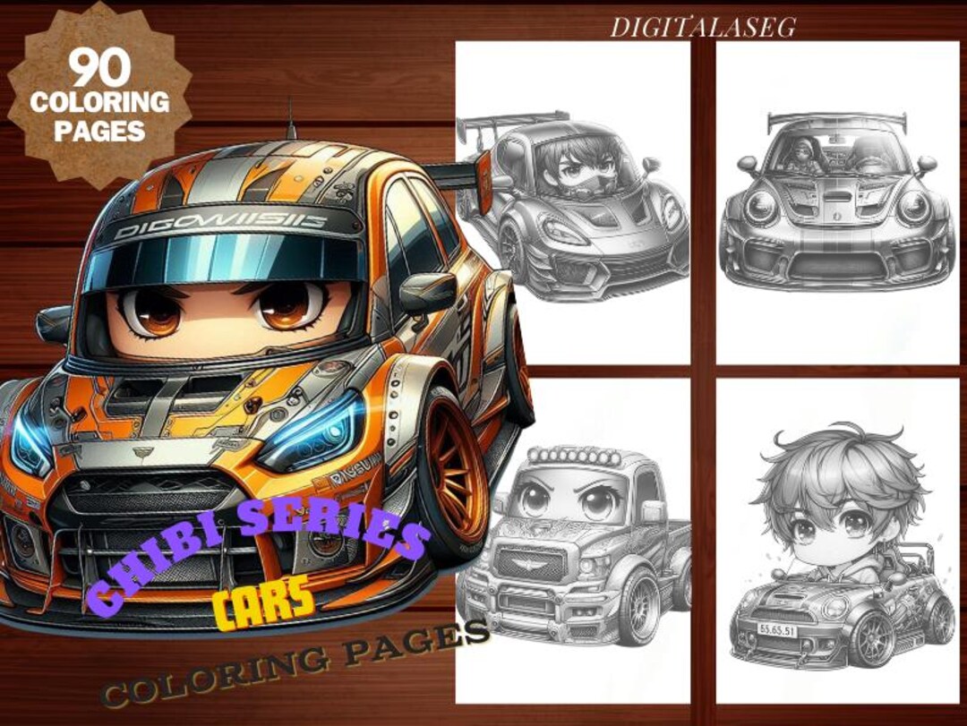 Chibi Cars Coloring Book: 90 Page Grayscale Art (printable PDF) - Etsy