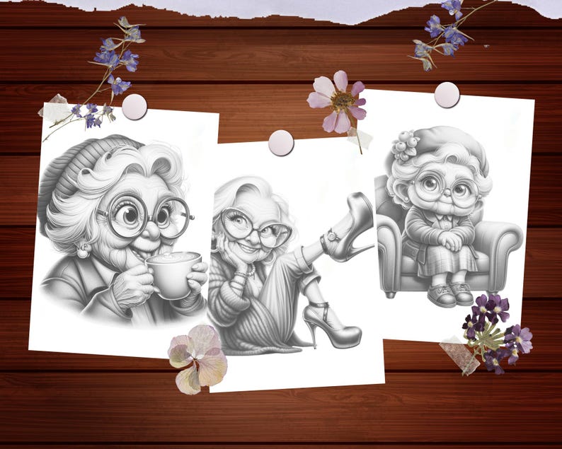 Funny Old Lady Coloring Book: 80 Grayscale Pages (printable PDF) - Etsy