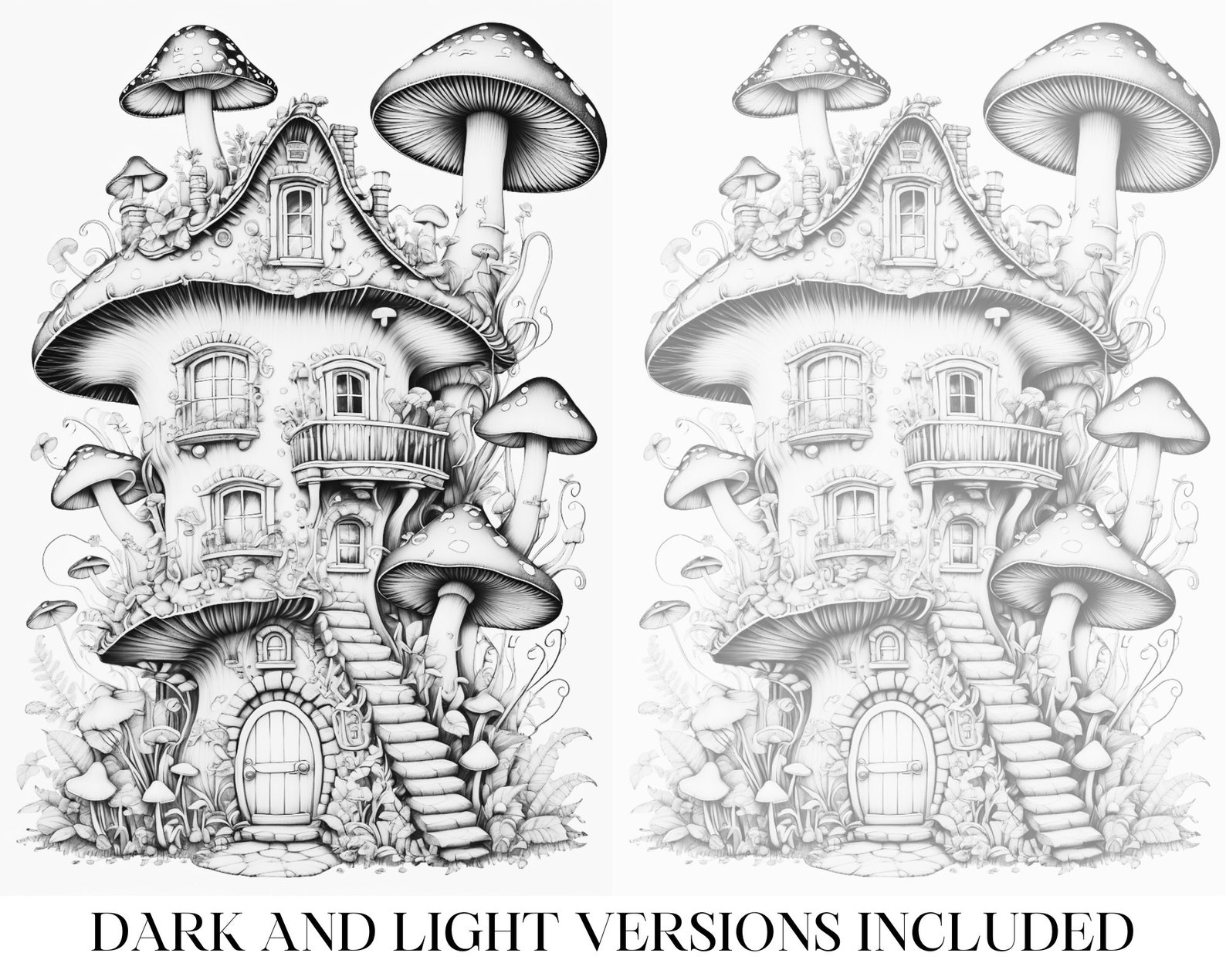 Enchanted Mushroom House Coloring Pages 50 Pages Adult & Kids Coloring ...