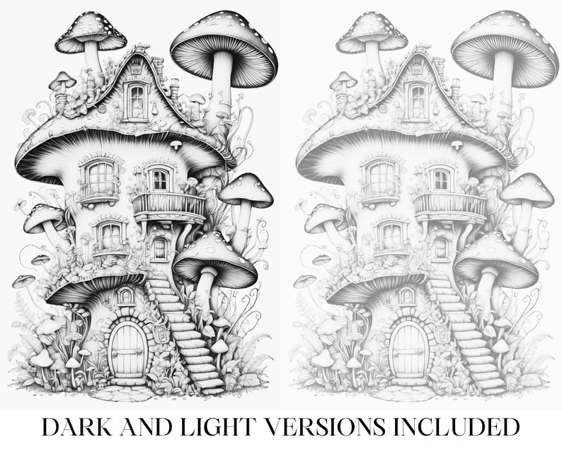 Enchanted Mushroom House Coloring Pages 50 Pages Adult & Kids Coloring ...
