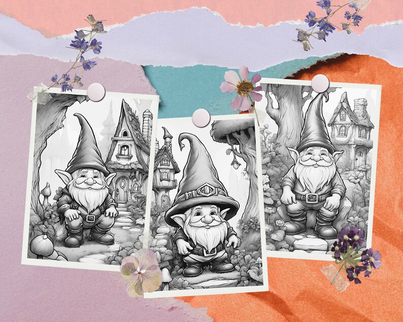 Gnomes Coloring Pages 50 Pages Adult and Kids Coloring Book, Grayscale ...