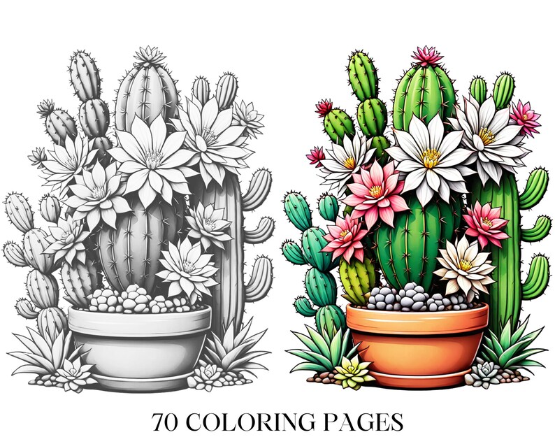 Cactus and Succulents Coloring Pages 70 Pages Adult & Kid Coloring Book ...