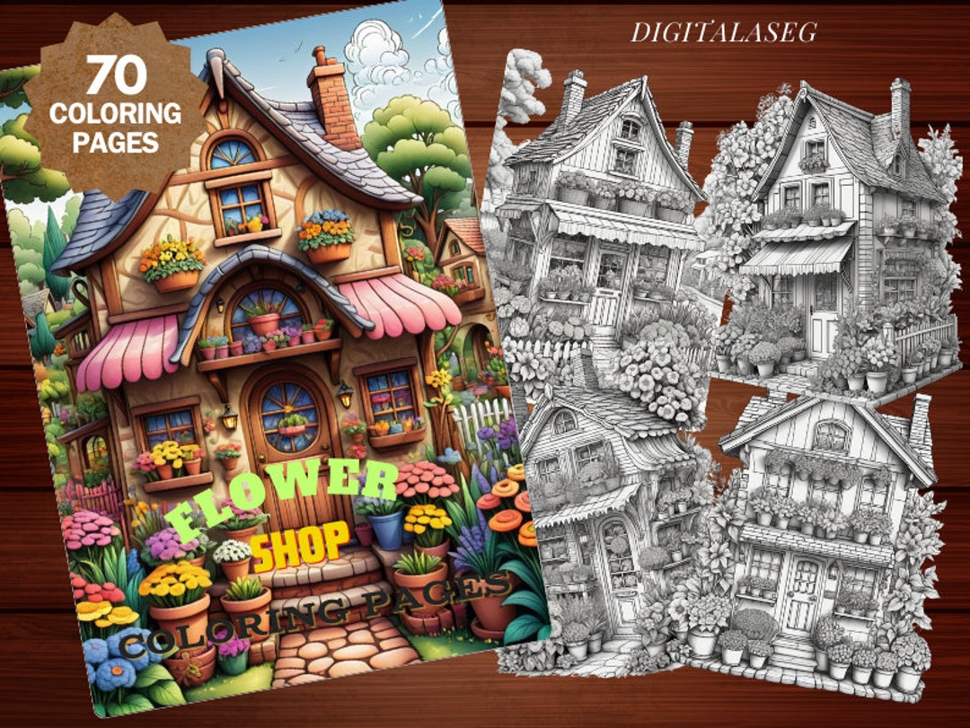 Flower Shop Coloring Pages (70 Pages) Adult & Kid Coloring Book ...