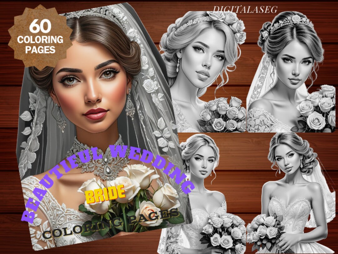 Beautiful Wedding Bride Coloring Pages (60 Pages) Adult & Kid Coloring ...