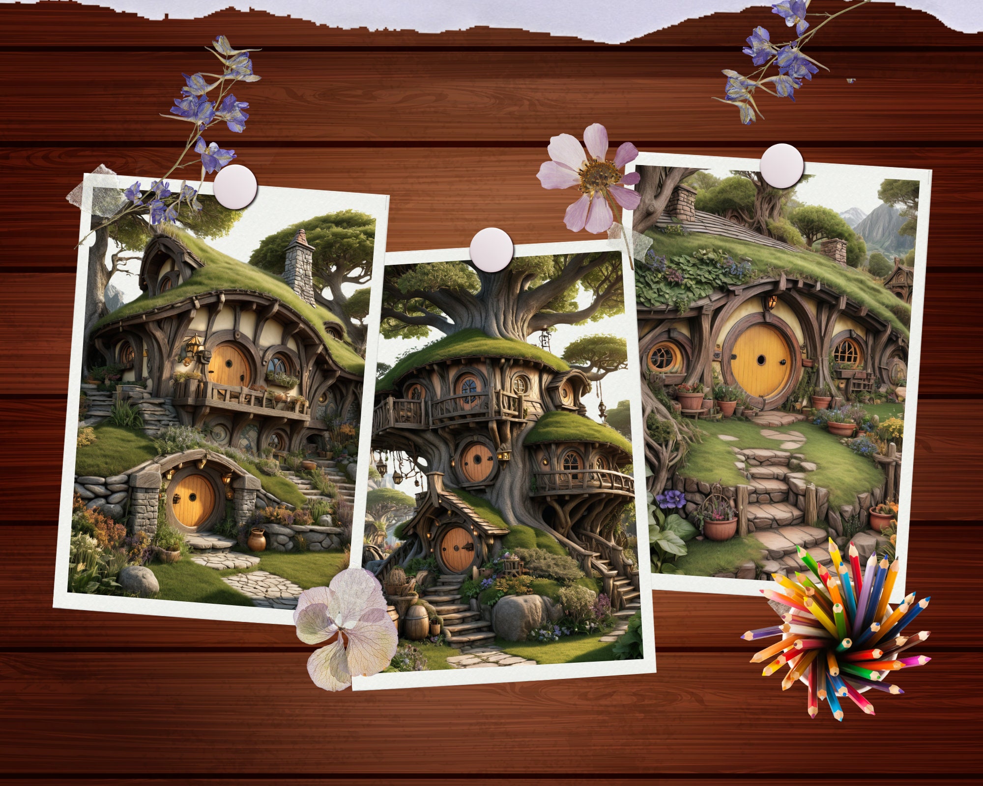 Hobbit House Coloring Pages (40 Pages) Adult Coloring Book, Grayscale ...