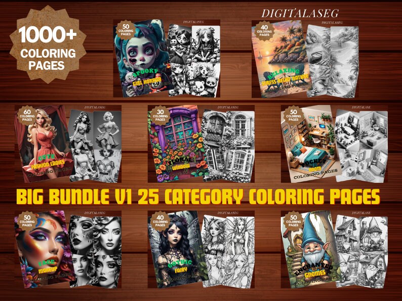 Big Bundle V1 1.000 Coloring Pages 25 Different Category Adult & Kids ...