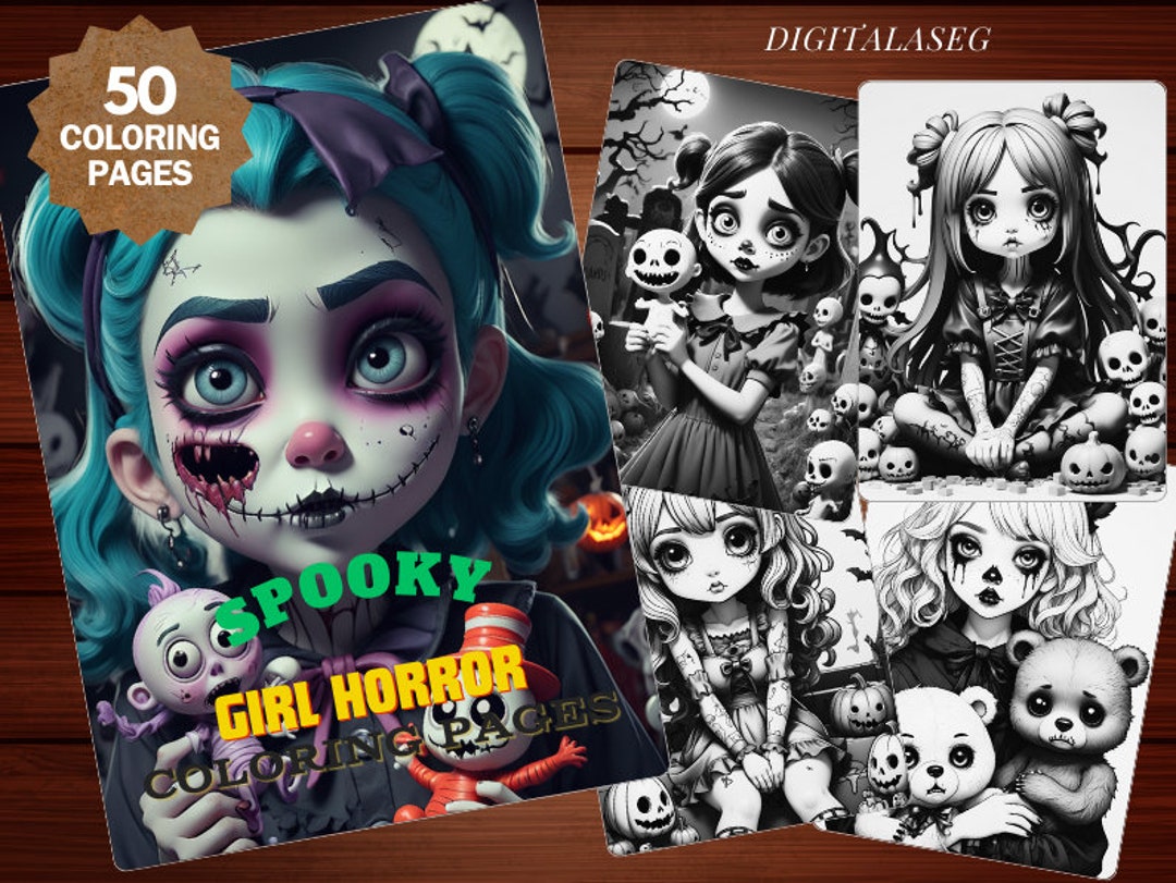 Spooky Girl Horror Coloring Pages: 50 Printable Illustrations (PDF) - Etsy