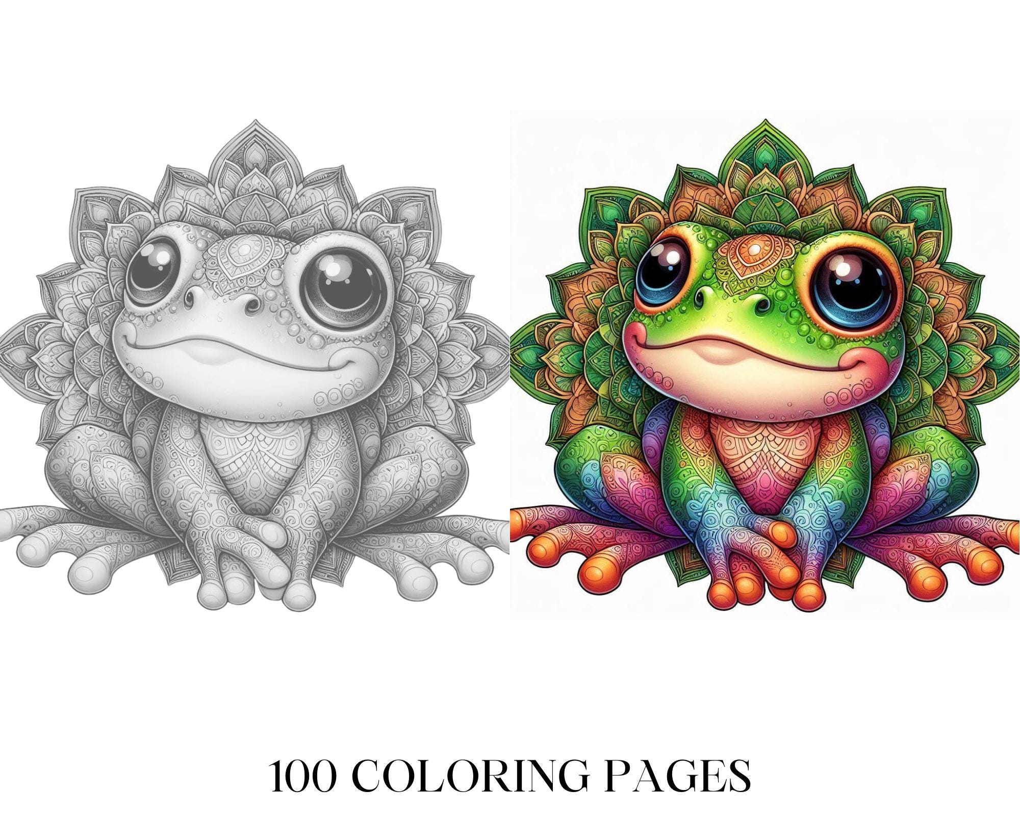 Animals Mandala Chibi Style 100 Pages Adult & Kid Coloring Book ...