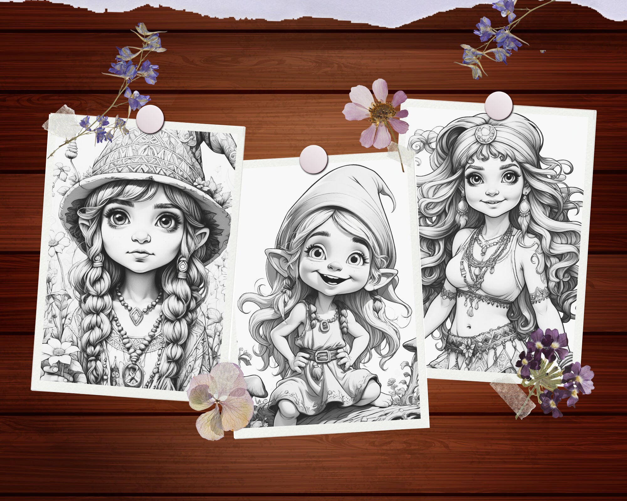 Super Cute Hippie, Gnome Girls Coloring Pages 50 Pages Adult & Kids ...