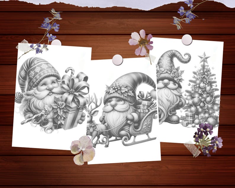 Livro de colorir de Natal com gnomos: 80 páginas em tons de cinza (PDF ...