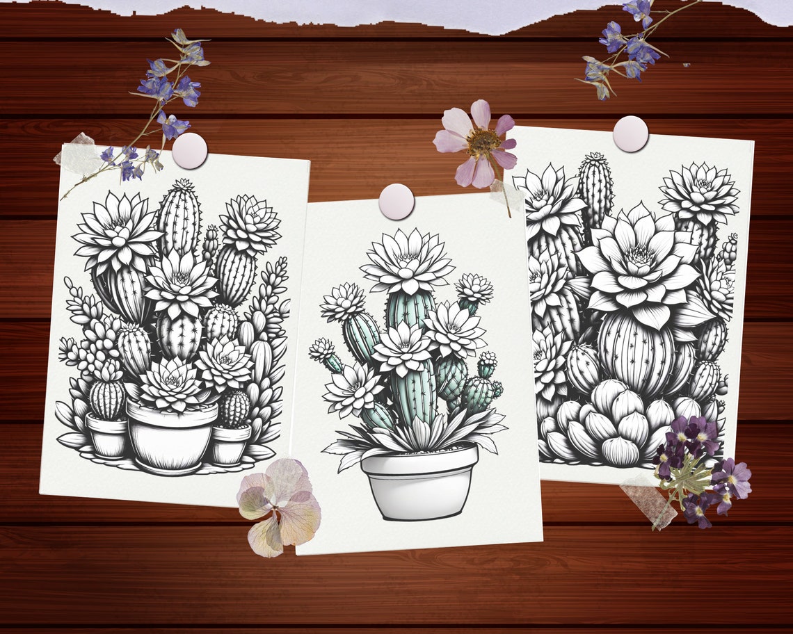 Cactus and Succulents Coloring Pages 70 Pages Adult & Kid Coloring Book ...