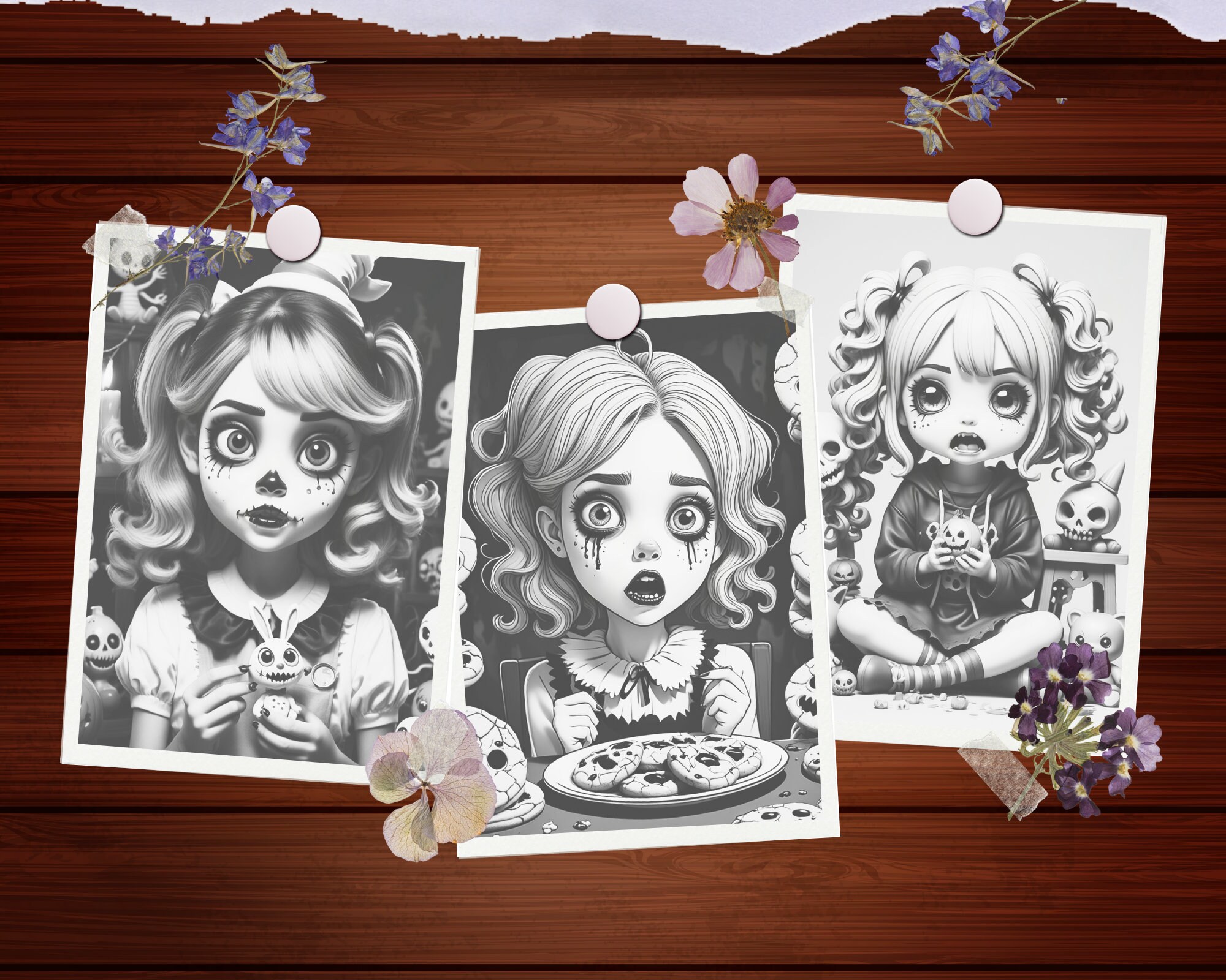 Spooky Girl Horror Coloring Pages: 50 Printable Illustrations (PDF) - Etsy