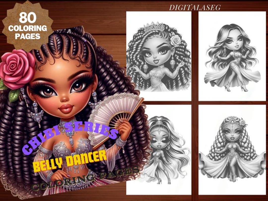 Chibi Belly Dancer Coloring Book: 80 Grayscale Pages (printable PDF) - Etsy