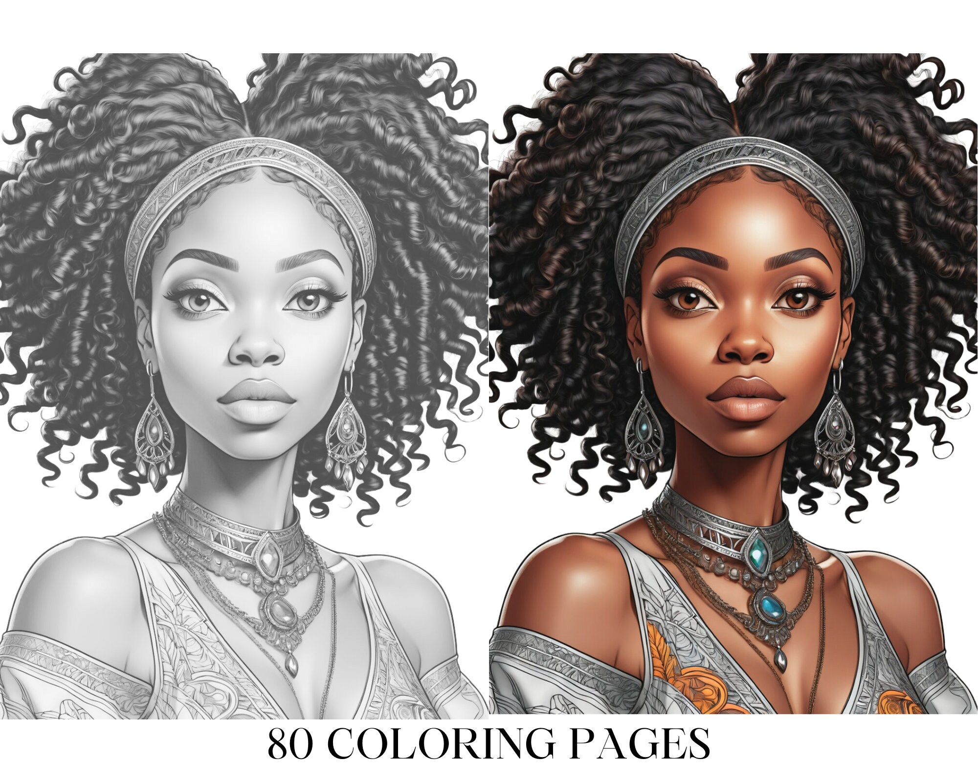 Beautiful Black Women Coloring Pages 80 Pages Adult & Kid Coloring Book ...