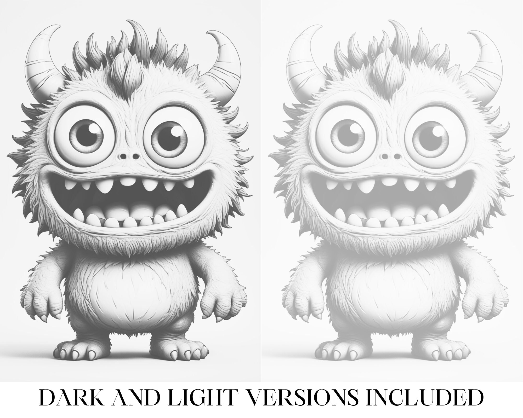 Cute Tiny Monster Coloring Pages 40 Pages Adult & Kids , Grayscale ...