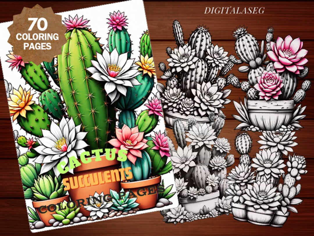 Cactus and Succulents Coloring Pages (70 Pages) Adult & Kid Coloring ...