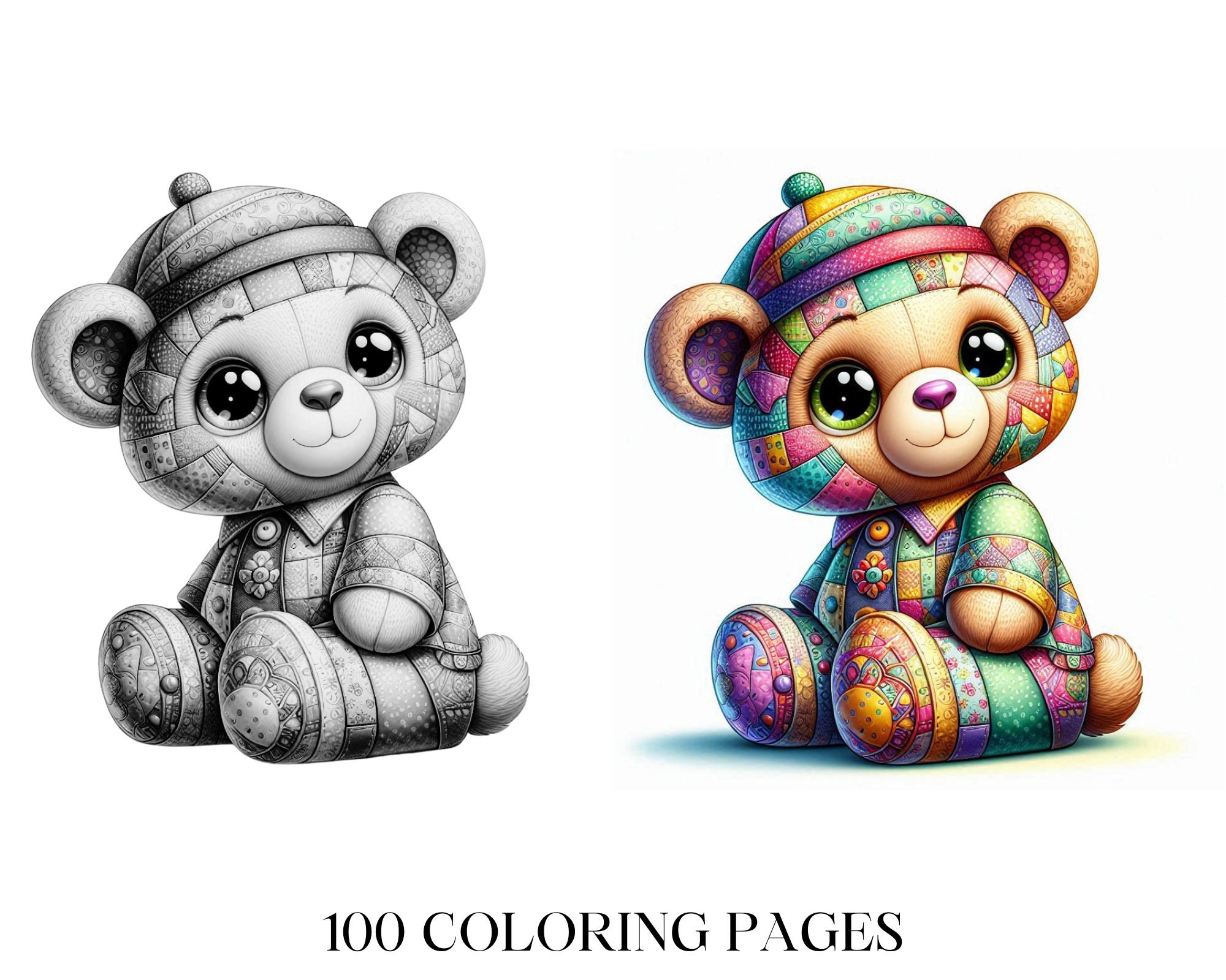 Patchwork Animals Coloring Book: 100 Grayscale Pages (printable PDF) - Etsy