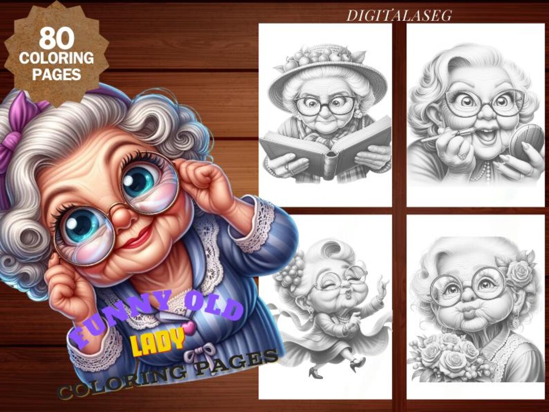 Funny Old Lady Coloring Book: 80 Grayscale Pages (printable PDF) - Etsy