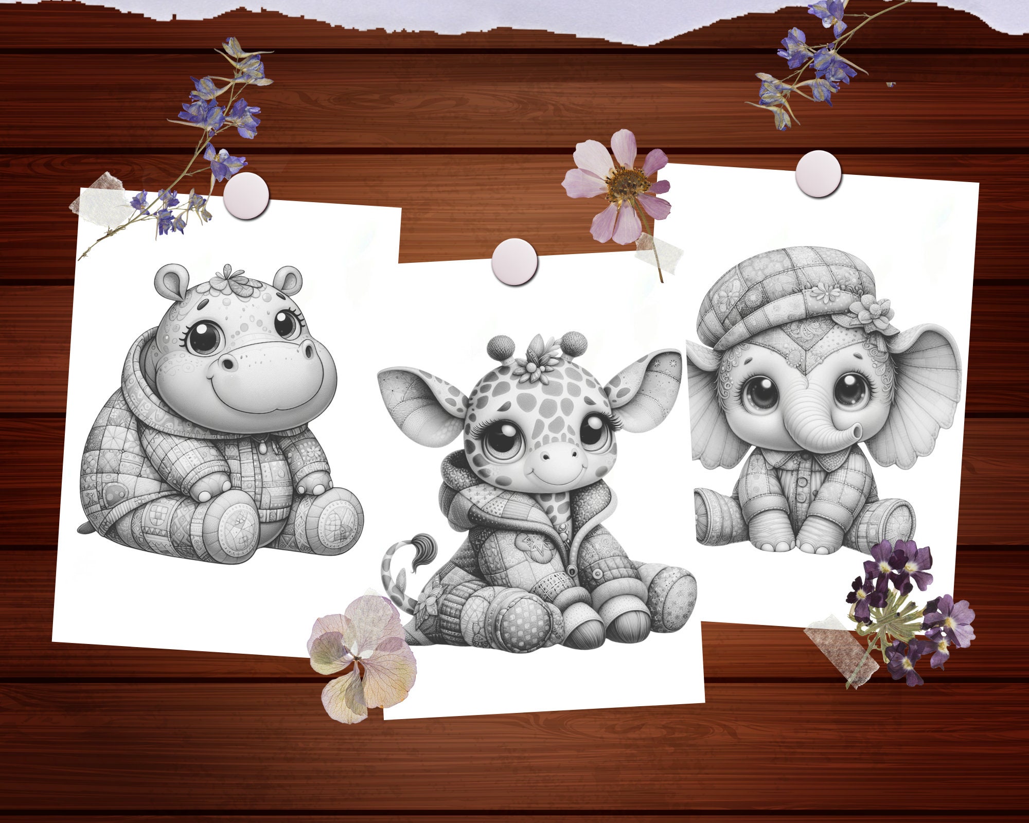 Patchwork Animals Coloring Book: 100 Grayscale Pages (printable PDF) - Etsy