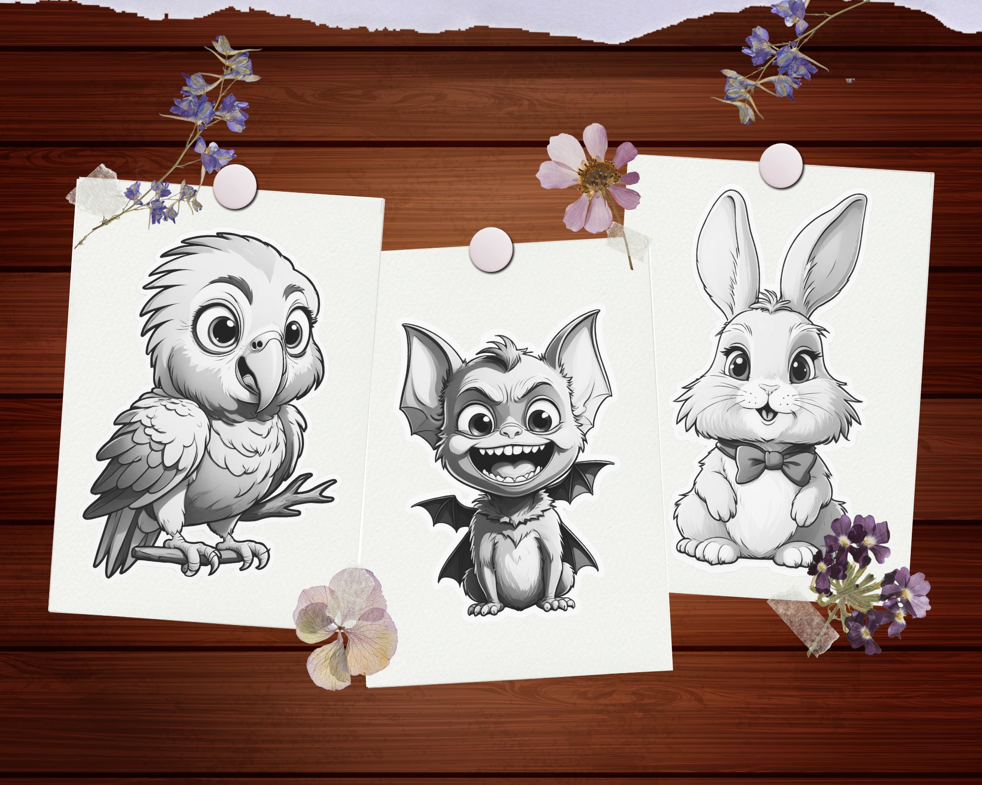 Sticker Style Cartoon Animals Coloring Book: 100 Pages (printable PDF ...