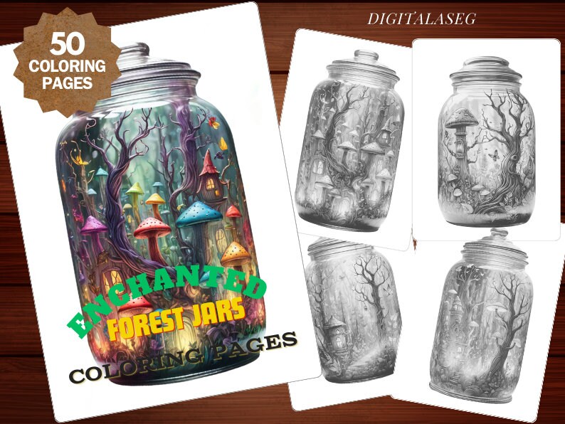 Enchanted Forest Jars Coloring Pages 50 Pages Adult & Kids Coloring ...