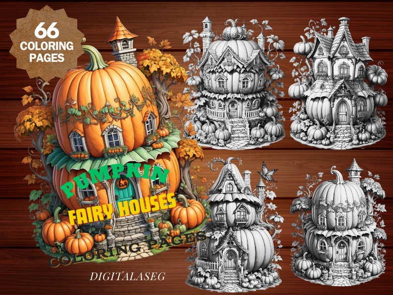 Pumpkin Fairy Houses Coloring Pages 66 Pages Adult & Kid Coloring Book ...