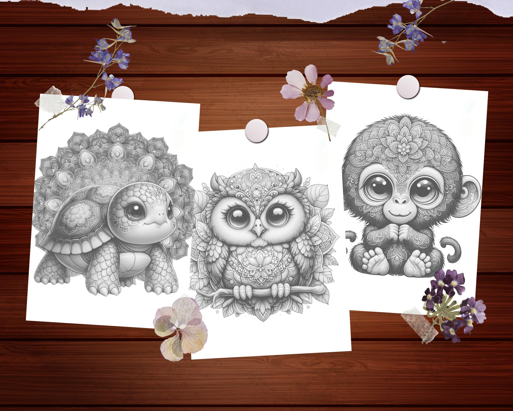 Animals Mandala Chibi Style 100 Pages Adult & Kid Coloring Book ...