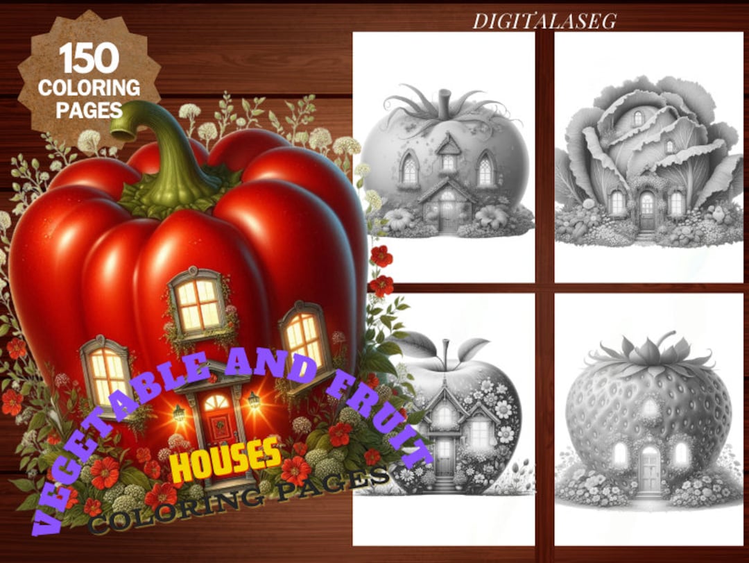 Vegetable and Fruit Houses Coloring Pages (150 Pages) Adult & Kid ...
