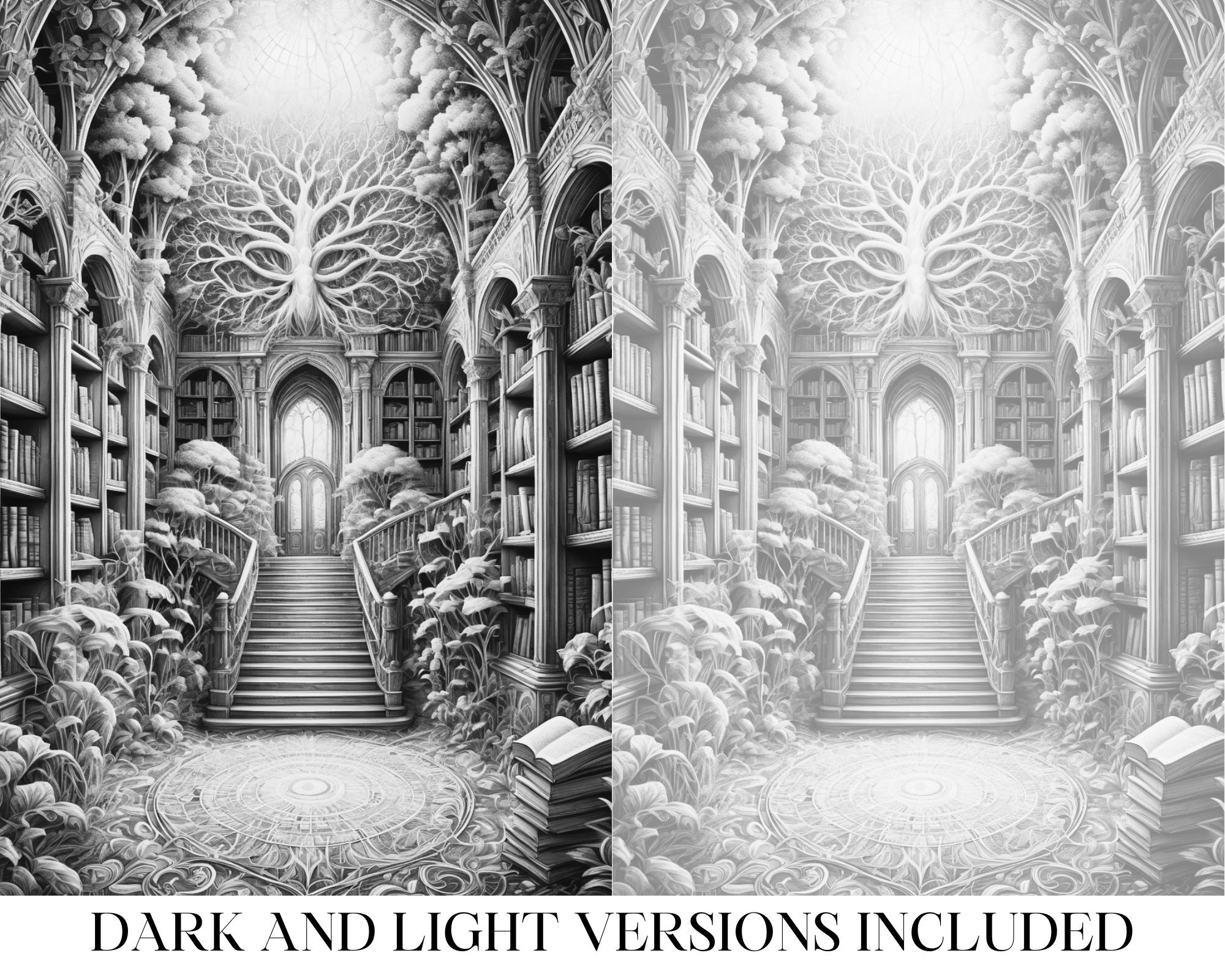 Enchanted Library Coloring Pages 50 Pages Adult & Kids Coloring Book ...