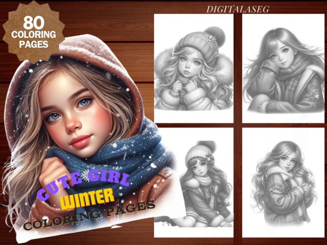Cute Girl Winter (80 Page) Coloring Pages Adult & Kid Coloring Book ...