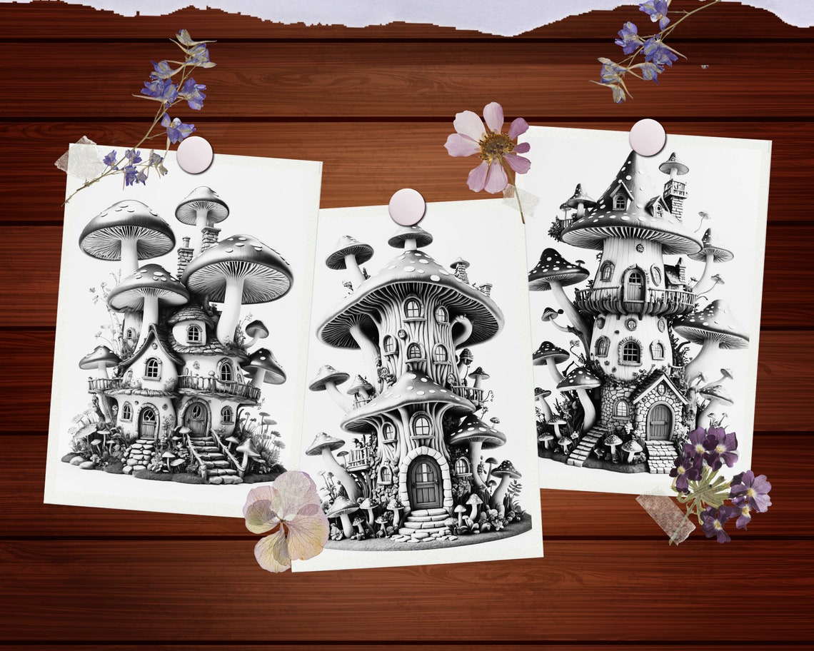 Enchanted Mushroom House Coloring Pages 50 Pages Adult & Kids Coloring ...