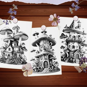 Enchanted Mushroom House Coloring Pages (50 Pages) Adult & Kids ...