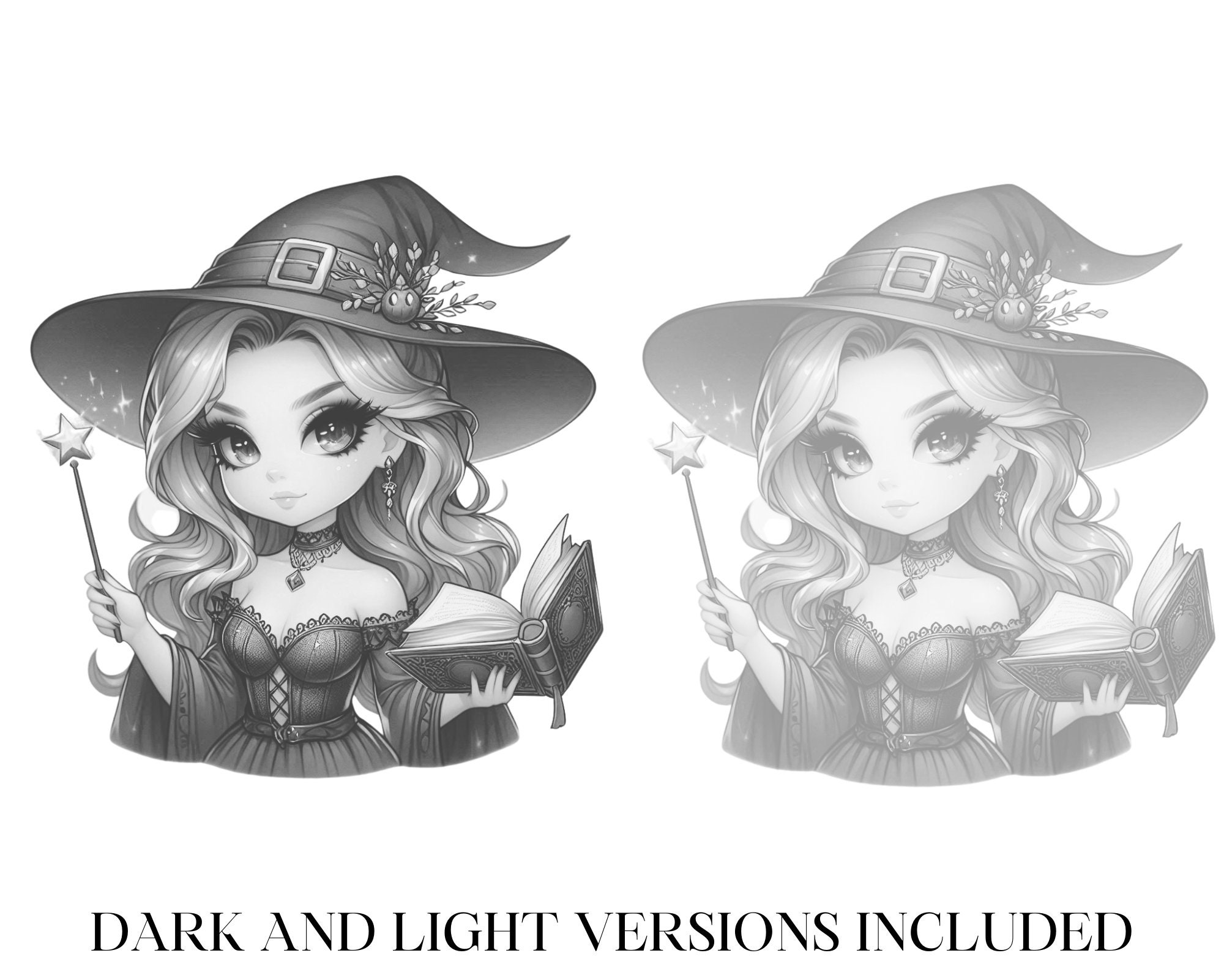 Cute Chibi Witches Coloring Pages (40 - Remastered) Adult & Kid ...