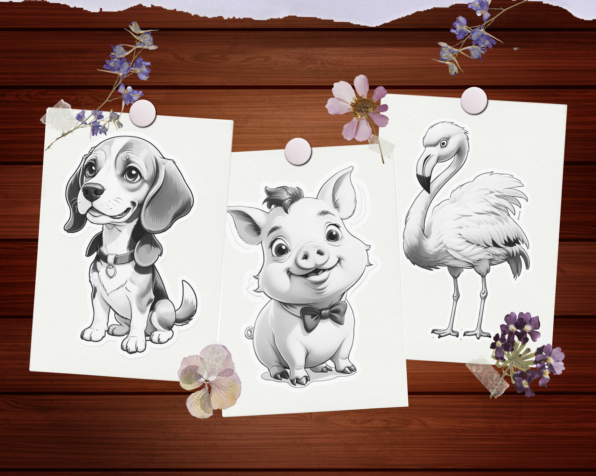 Sticker Style Cartoon Animals Coloring Pages 100 Adult & Kid Coloring ...