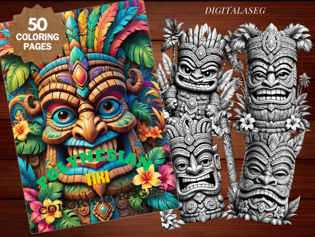 Tiki Coloring Book: 50 Polynesian Designs, Grayscale (printable PDF) - Etsy