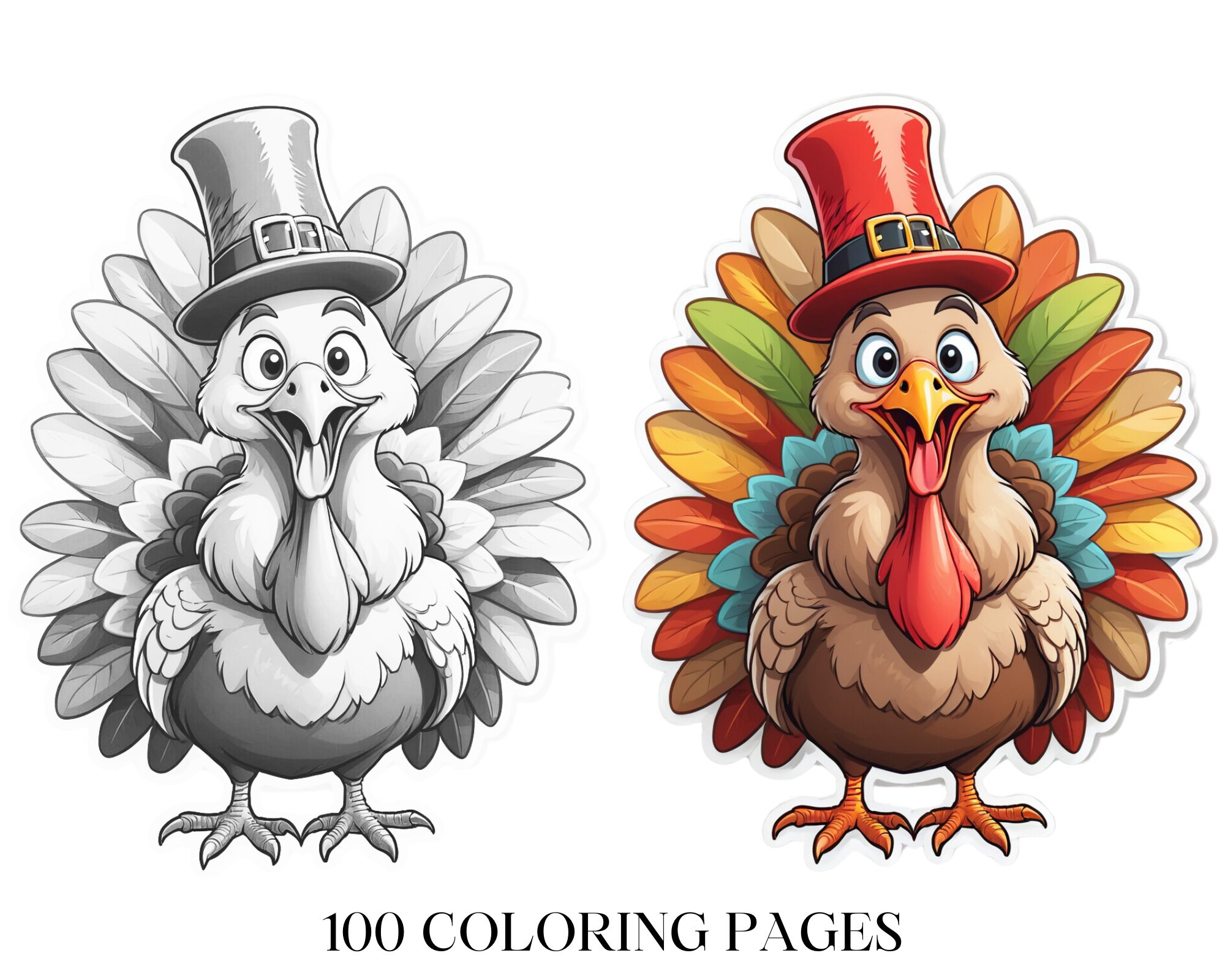 Sticker Style Cartoon Animals Coloring Book: 100 Pages (printable PDF ...