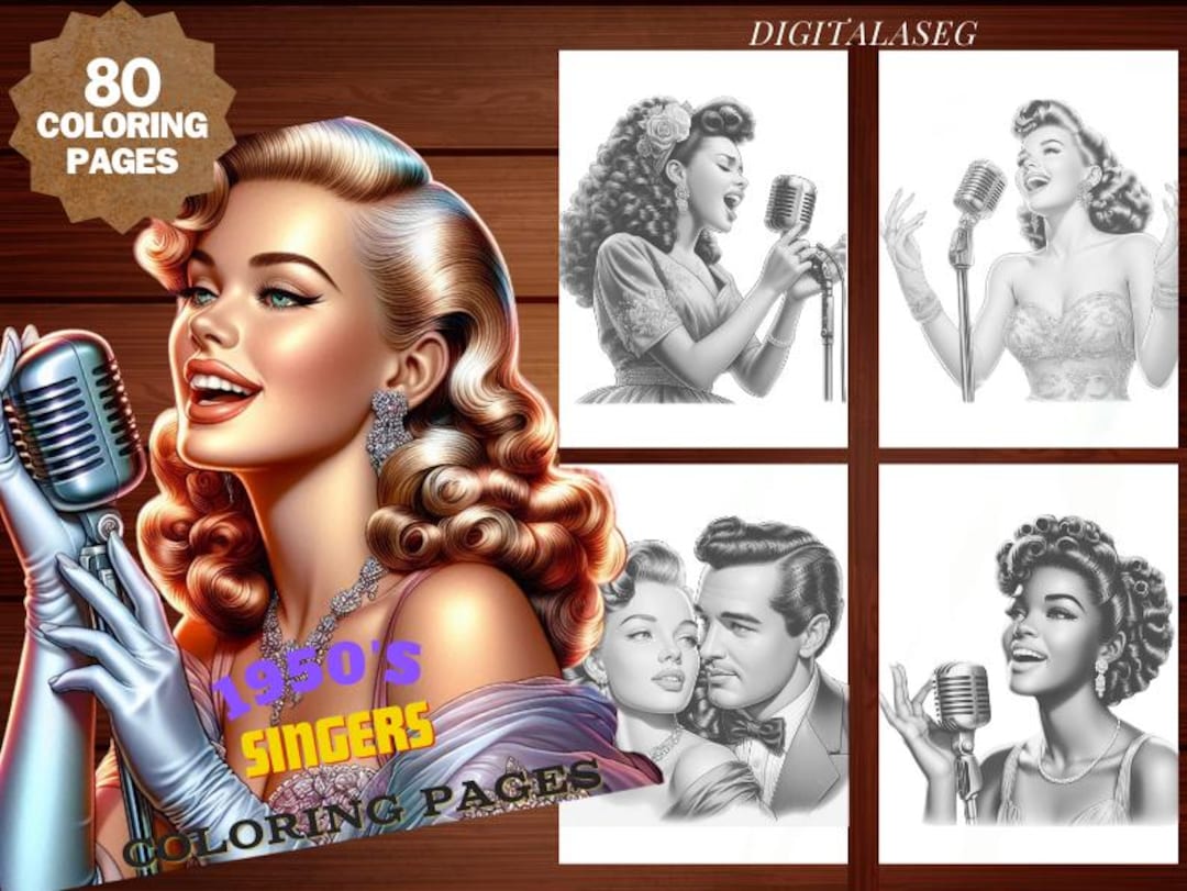 1950's Singers (80 Pages) Coloring Pages Adult & Kid Coloring Book ...