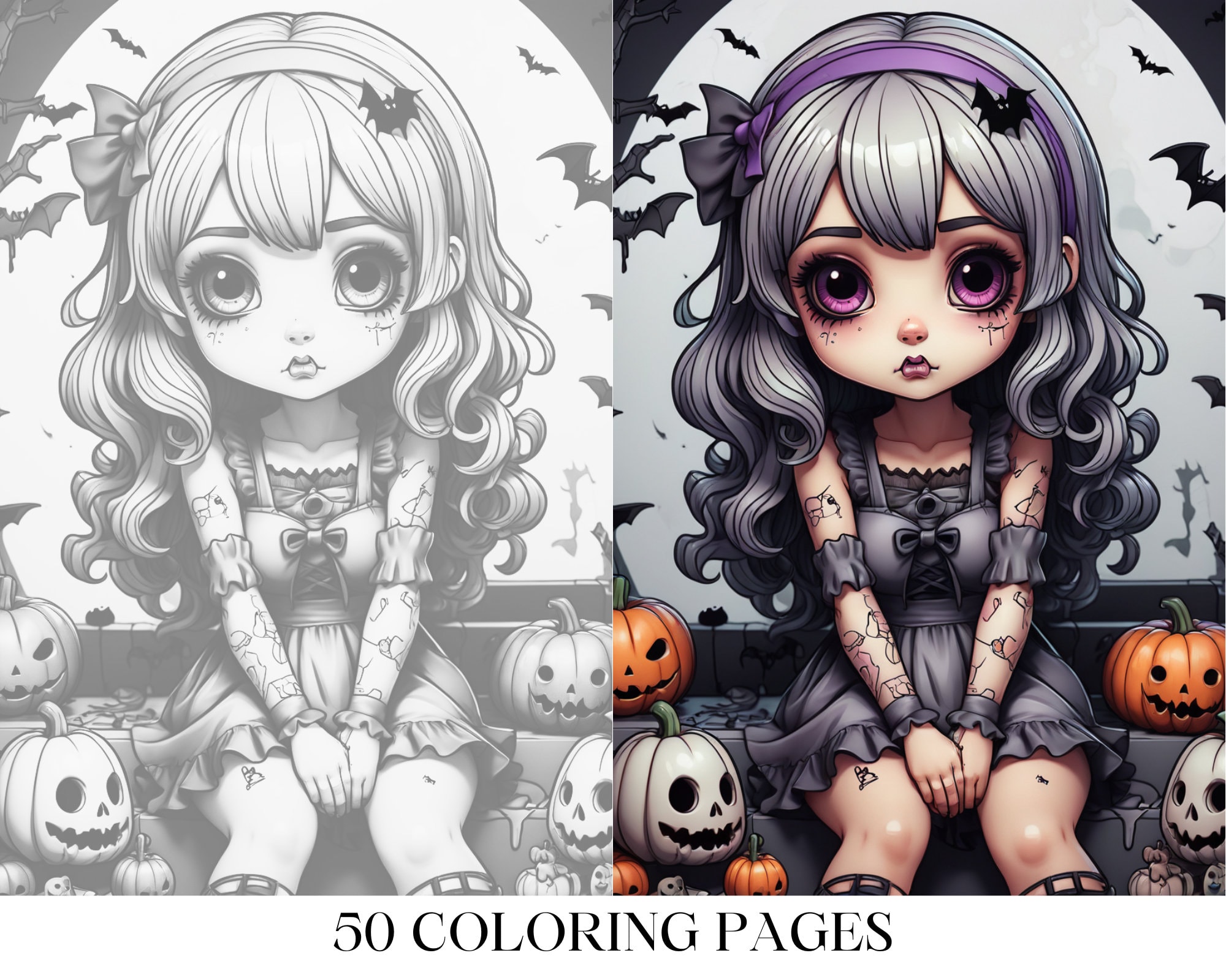 Spooky Girl Horror Coloring Pages: 50 Printable Illustrations (PDF) - Etsy