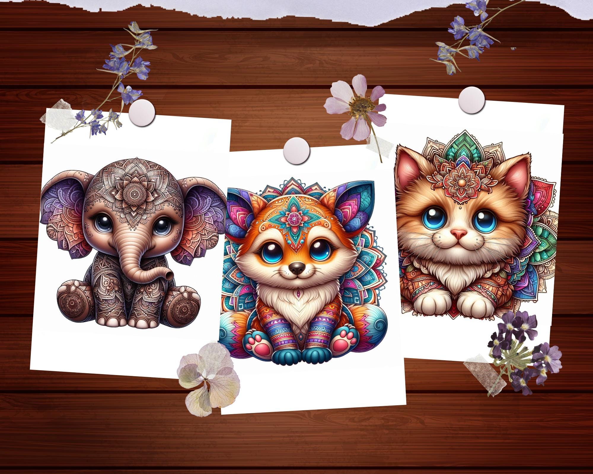 Animals Mandala Chibi Style 100 Pages Adult & Kid Coloring Book ...
