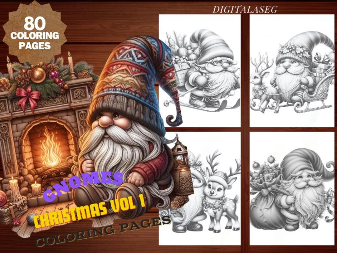 Livro de colorir de Natal com gnomos: 80 páginas em tons de cinza (PDF ...