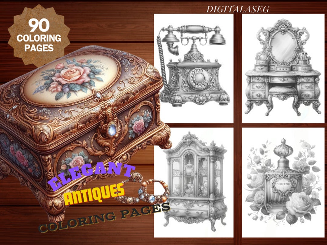 Elegant Antiques Coloring Pages (90 Pages) Adult & Kid Coloring Book ...