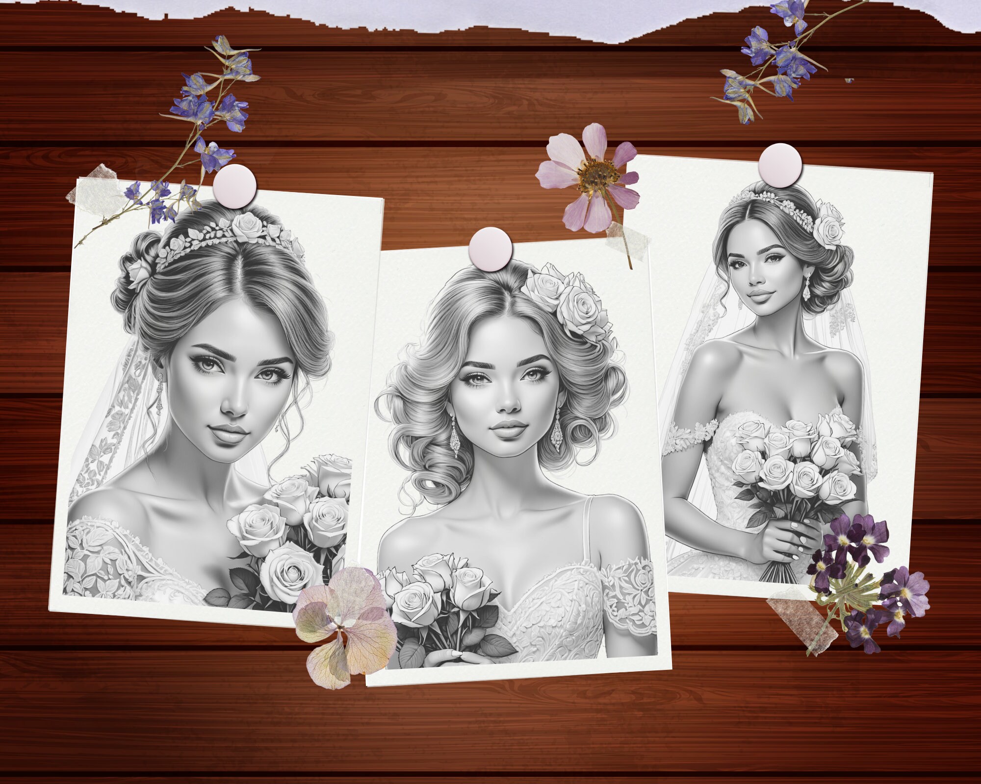 Beautiful Wedding Bride Coloring Pages 60 Pages Adult & Kid Coloring ...