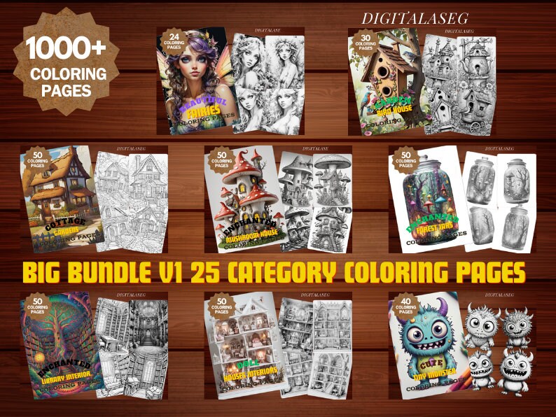 Big Bundle V1 1.000 Coloring Pages 25 Different Category Adult & Kids ...