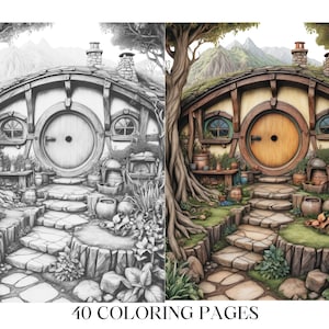 Hobbit House Coloring Pages (40 Pages) Adult Coloring Book, Grayscale ...