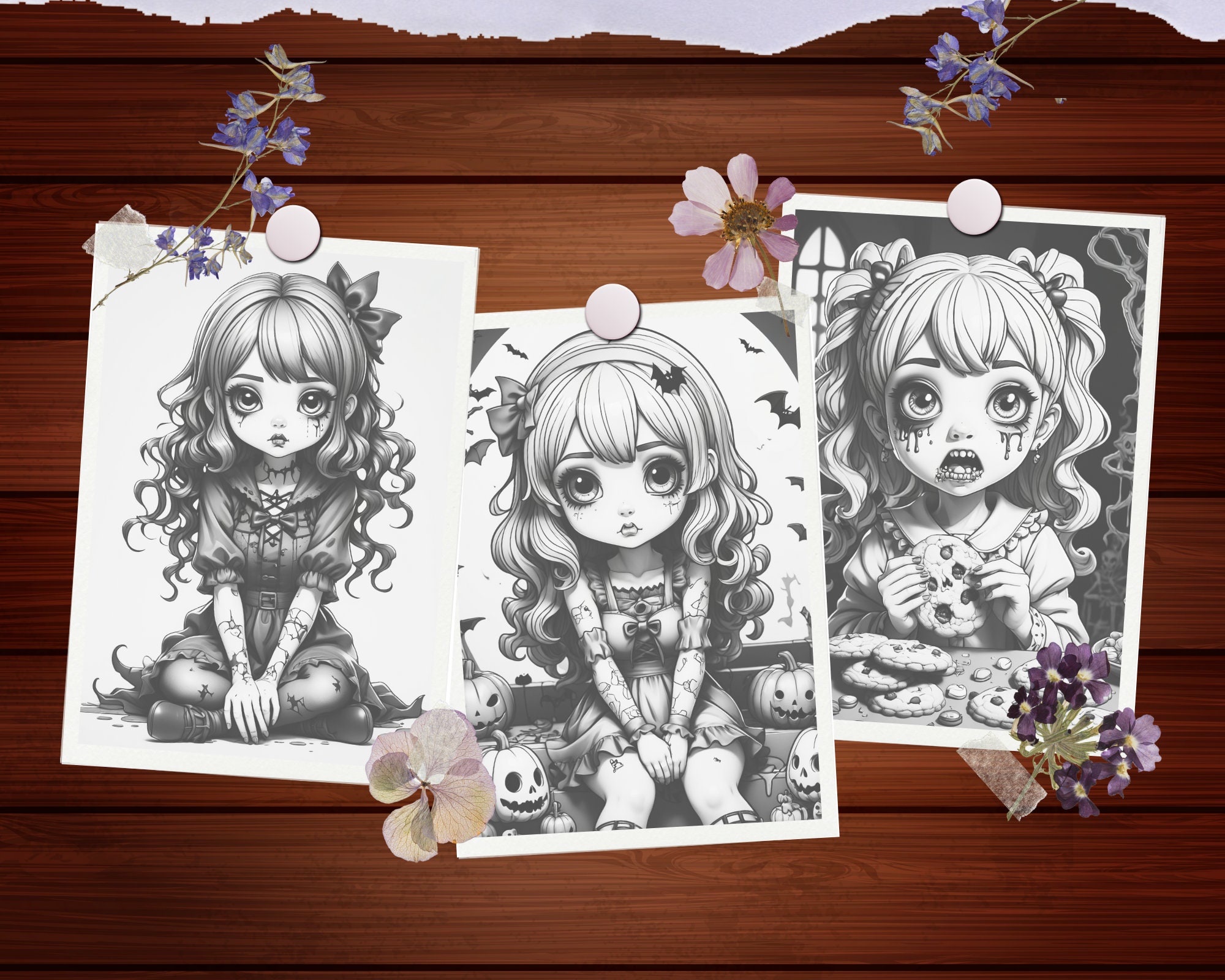 Spooky Girl Horror Coloring Pages: 50 Printable Illustrations (PDF) - Etsy