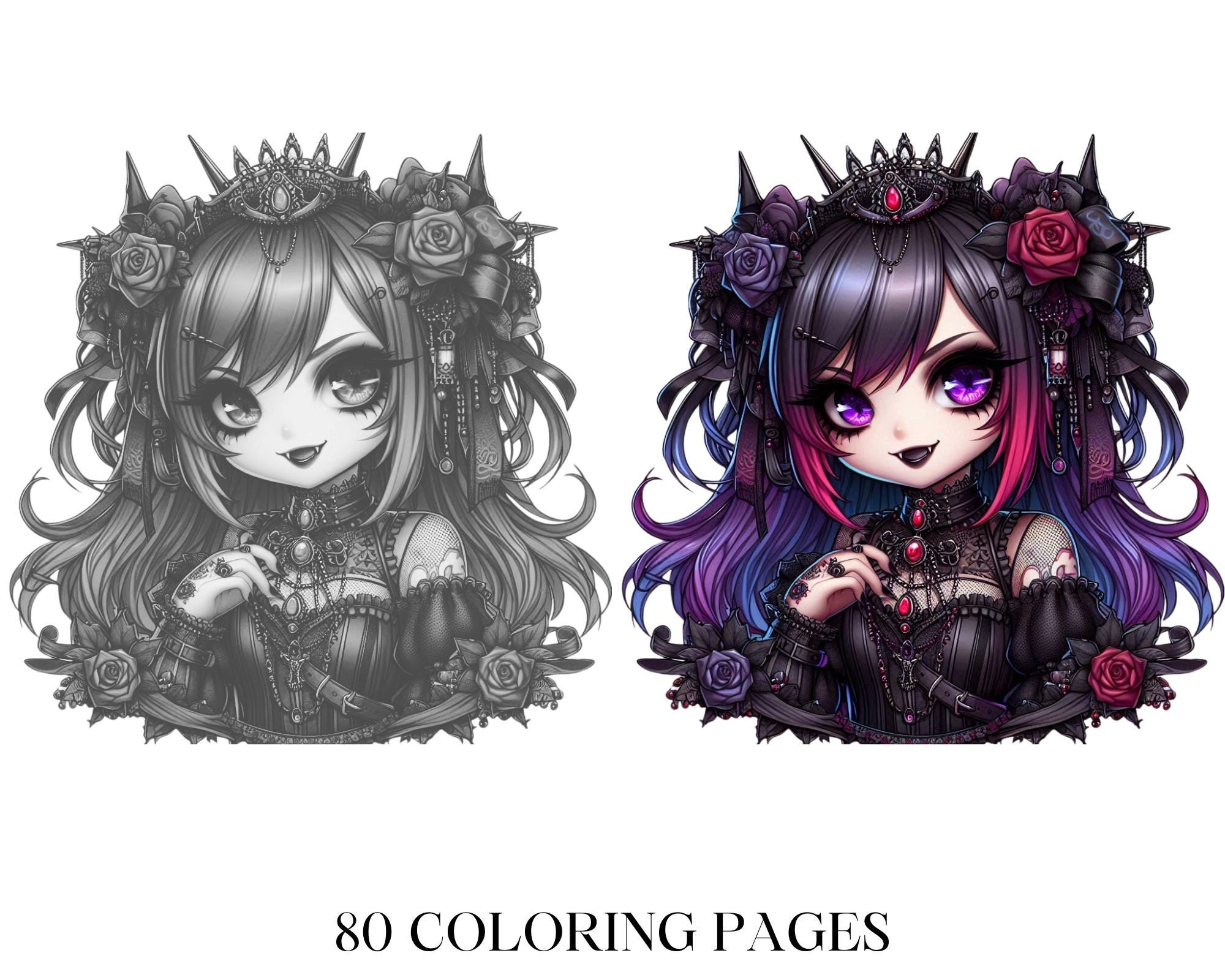 Chibi Series Gothic Woman 80 Coloring Pages Adult & Kid Coloring Book ...