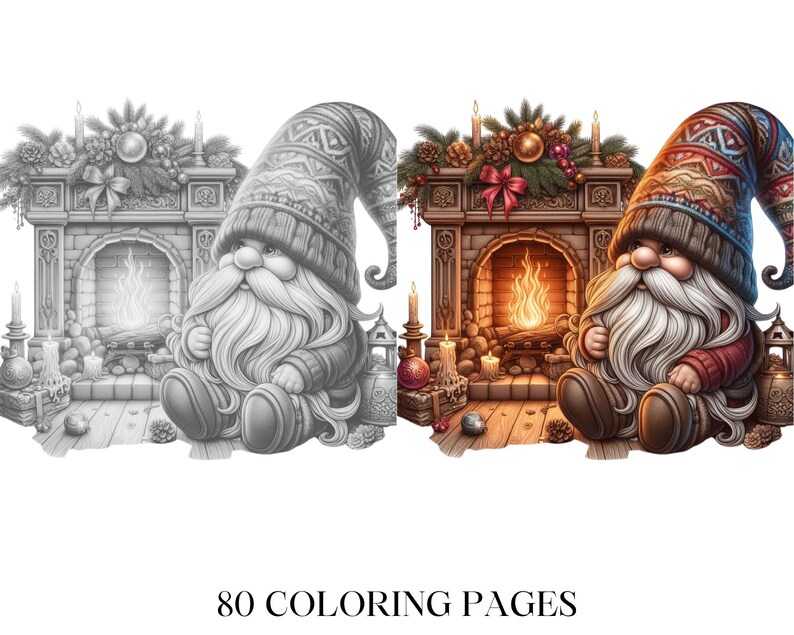 Livro de colorir de Natal com gnomos: 80 páginas em tons de cinza (PDF ...